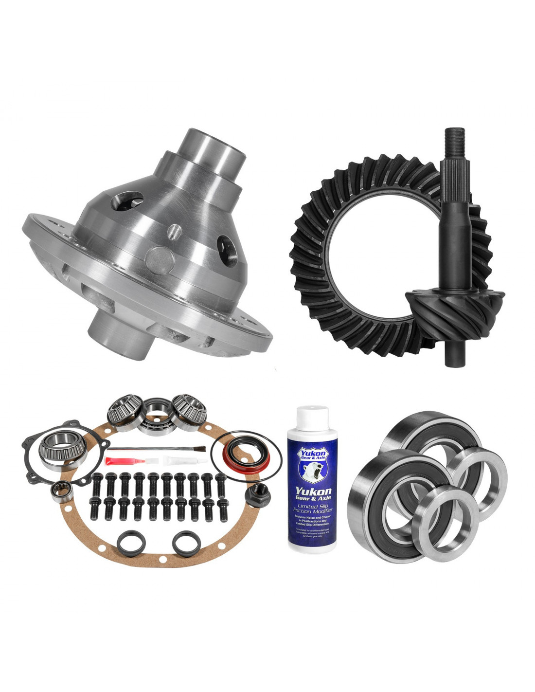 Kit contains a ring and pinion set, positraction unit, and installation ...