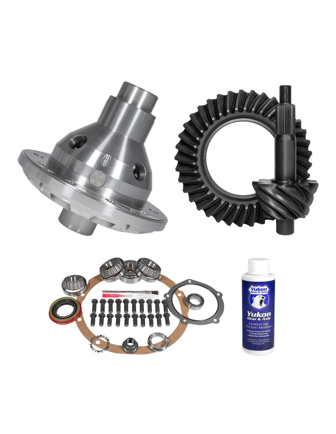 Kit contains a ring and pinion set, positraction unit, and installation ...
