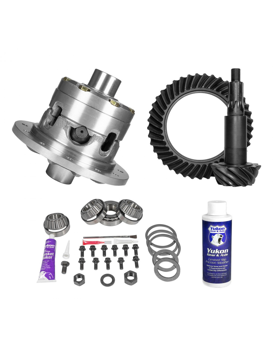 Kit contains a ring and pinion set, positraction unit, and installation ...